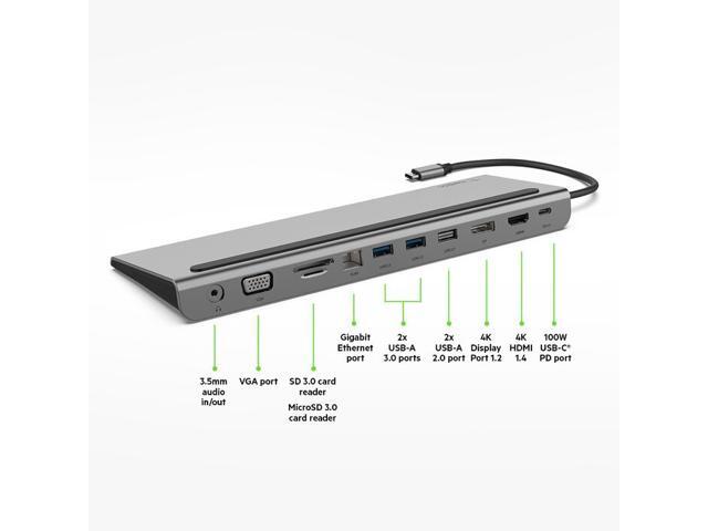 Belkin USB-C Hub - 11-in-1 Multi-Port Laptop Docking Station 4K HDMI  DP  VGA  USB-C with 100W Power Delivery  USB-A  Gigabit Ethernet  SD ...