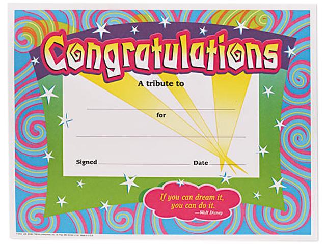 Click here for Congratulations Certificates  8-1/2 x 11  White Bo... prices