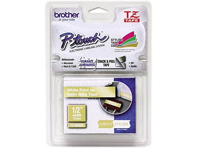 Click here for Brother TZEMQ835 12 mm (0.47) White on Satin Gold... prices