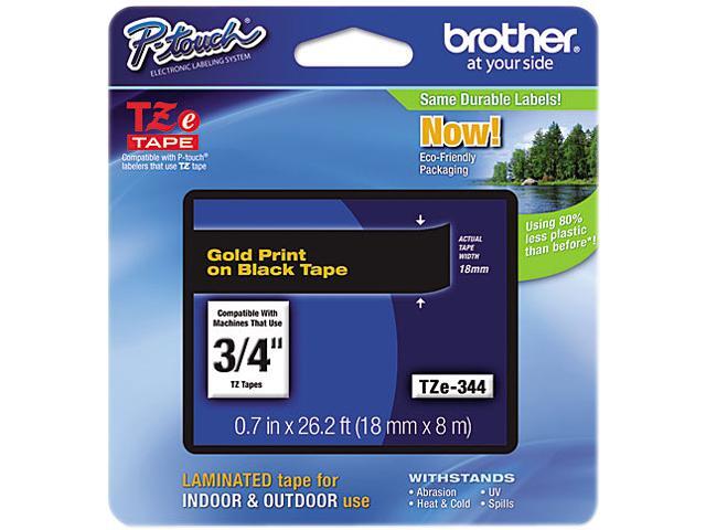 Click here for Brother TZE344 18 mm (0.70) Gold on Black tape for... prices