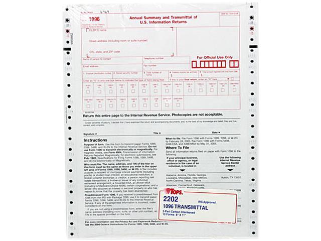 Click here for Tops 2202 1096 IRS Approved Tax Forms  8 x 11  2-P... prices