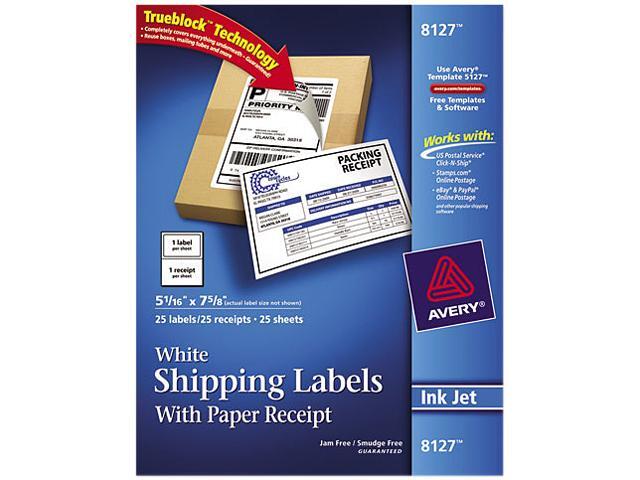 Click here for Avery Shipping Labels Inkjet w/ Receipt 5-1/16x7-5... prices