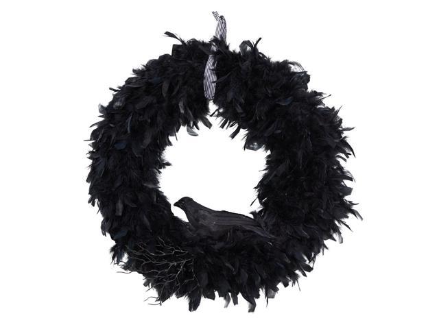 Click here for Nearly Natural 30 Halloween Raven Feather Wreath prices