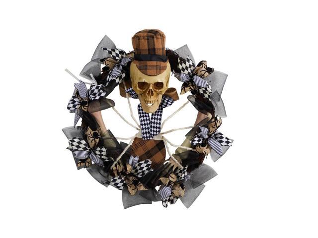 Click here for Nearly Natural 24 Halloween Skull in Plaid Mesh Wr... prices