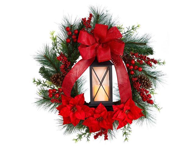 Click here for Nearly Natural 28 Poinsettia and Berry Christmas W... prices