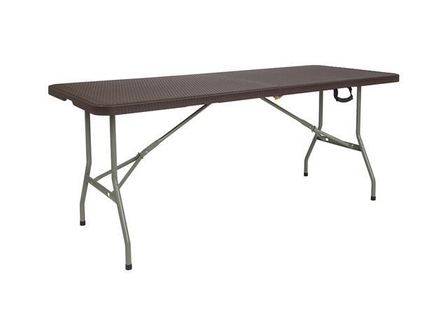 Click here for 6-Foot Bi-Fold Brown Rattan Plastic Folding Table prices