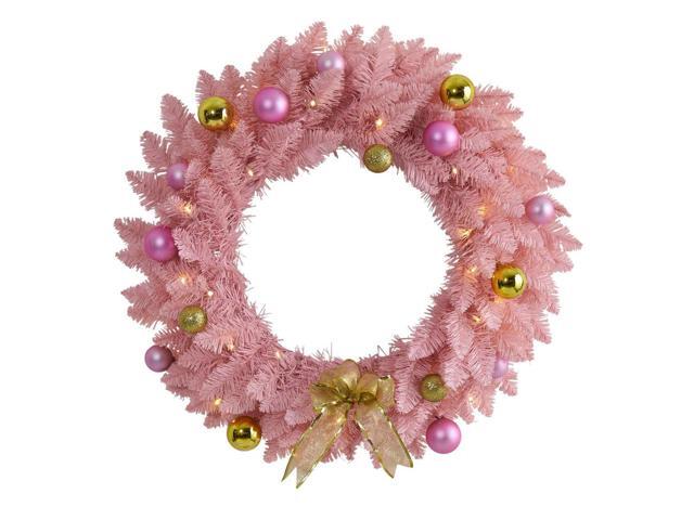 Click here for Nearly Natural 24 Pink Artificial Christmas Wreath... prices