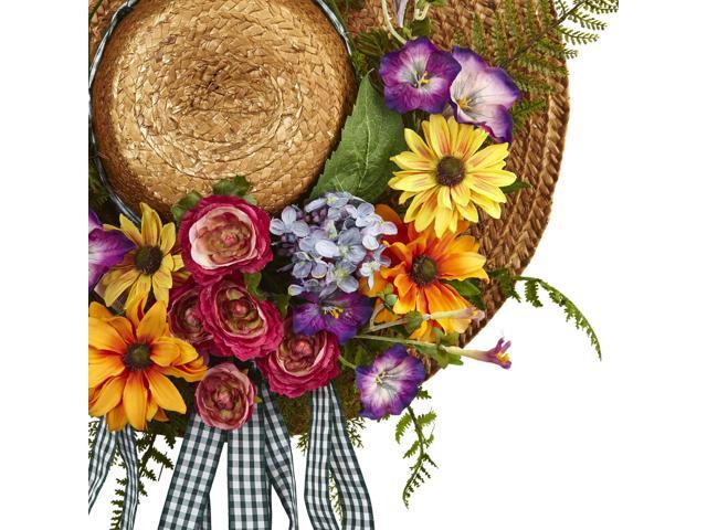 Click here for Nearly Natural Home Decor Mixed Flower Hat Wreath prices