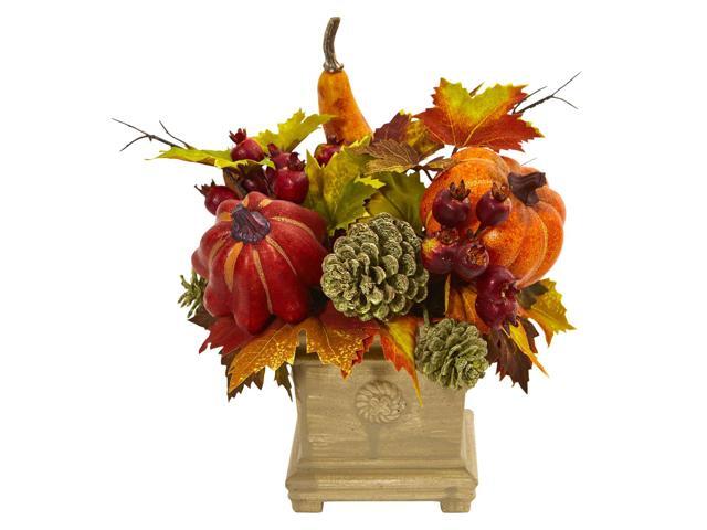 Click here for Decorative 11H Pumpkin  Gourd  Berry and Maple Lea... prices