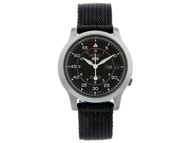 Click here for Seiko 5 Black Dial Black Canvas Strap Automatic Me... prices