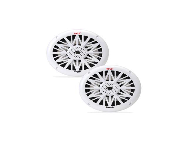 Pyle Dual 6 x 9 Water Resistant Marine Speakers  2-Way Full Range Stereo Sound  260 Watt  White - White