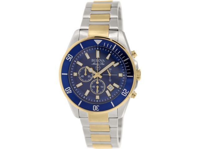 Bulova 98B230 Mens Marine Star Blue Dial Two Tone Steel Chronograph Watch