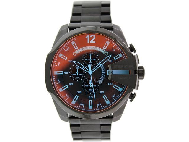 Diesel Mens Chronograph Iridescent Crystal Mega Chief Black Ion-Plated Stainless Steel Bracelet Watch 59x51mm DZ4318 - Black