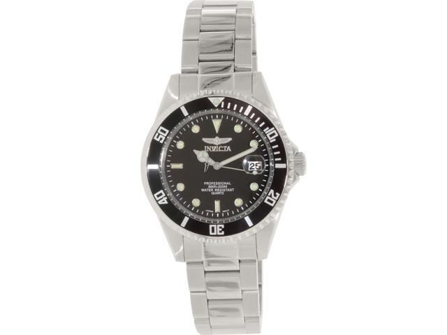 Invicta Mens 8932OB Pro Diver Quartz 3 Hand Black Dial Watch - Silver