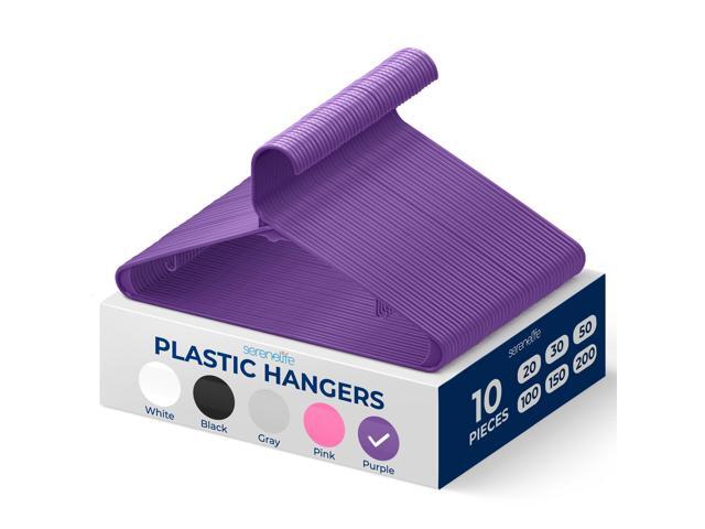 SereneLife 10 Pcs. Plastic Hangers - Non-Slip  Sturdy  and Heavy Duty Coat Set with 360° Swivel Hook for Clothes (Purple) - Purple