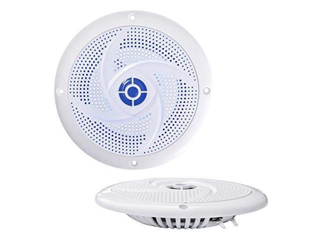 Pyle 6.5 Low-Profile Marine Speakers with Led Lights  240W  White - White