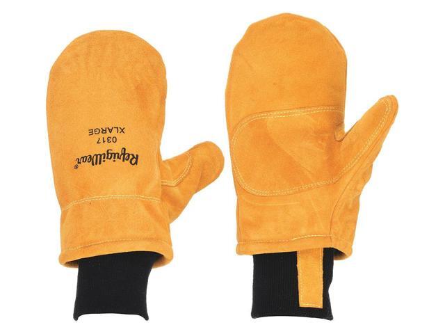 RefrigiWear Mens Warm Fleece Lined Fiberfill Insulated Leather Mitten Gloves - Gold