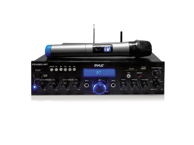 Pyle Bluetooth Stereo Amplifier Receiver With Uhf Wireless Microphone  MP3/Usb/Sd/Aux/Fm Radio  200 Watt - Black