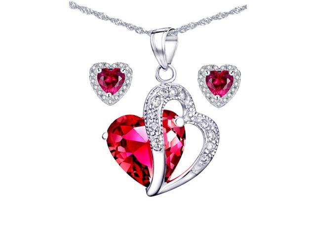Click here for Mabella Double Heart Simulated Red Ruby Pendant Ne... prices