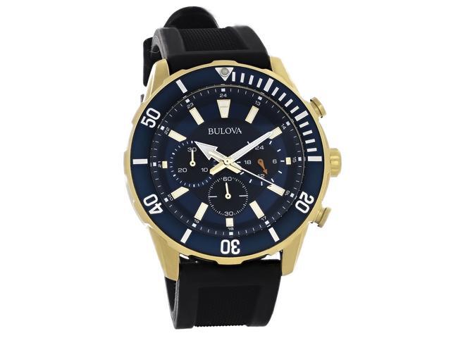 Click here for Bulova Mens Chronograph Blue Dial Gold Plated Stai... prices