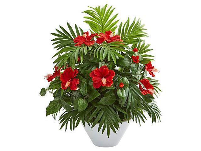 Click here for Hibiscus and Areca Palm Artificial Plant in White... prices