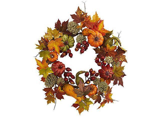 Click here for 24 Pumpkin  Gourd  Berry and Maple Leaf Wreath prices