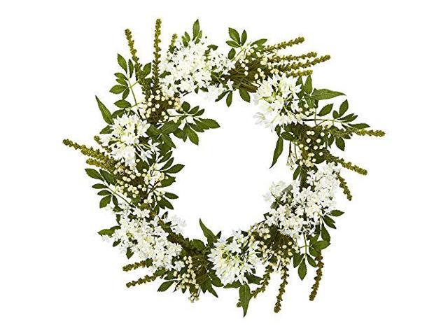 Click here for 24 White Mixed Floral Artificial Wreath prices