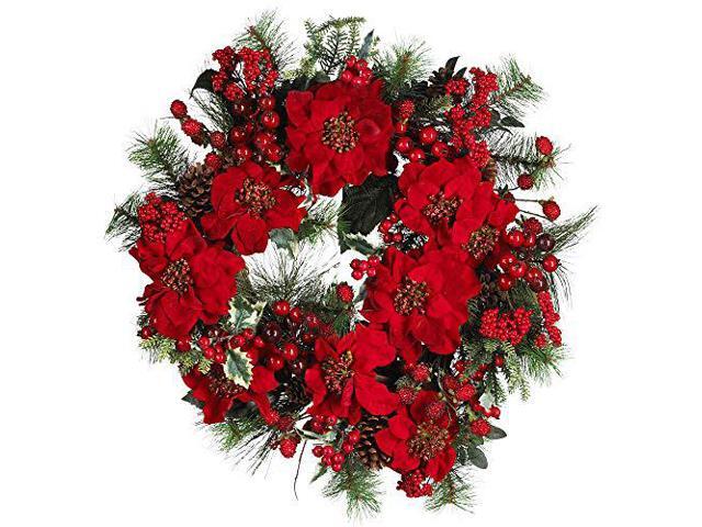 Click here for Nearly Natural 24in. Poinsettia Wreath  24 in. W x... prices