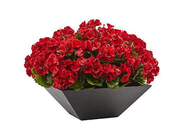 Click here for Nearly Natural 15in 15 Geranium with Black Planter... prices