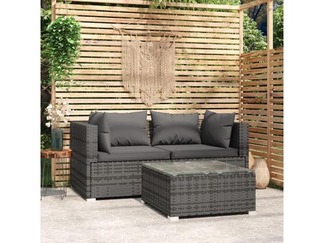 Click here for vidaXL 3 Piece Patio Lounge Set with Cushions Gray... prices