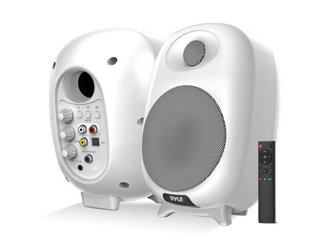 Pyle Hi-Fi Home Bookshelf Monitor Speakers  Bluetooth Desktop Stereo System with Remote Control  60W Max  White - White