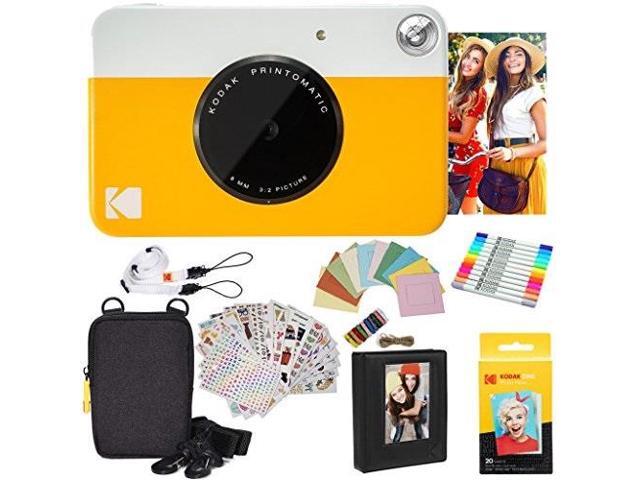 Kodak Printomatic Instant Print Camera Gift Bundle w/Zink Photo Paper & More - Yellow