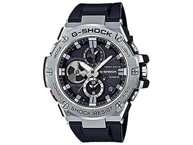 casio mens gsteel by gshock quartz solar bluetooth connected resin dress watch  color: black model: gstb1001acr