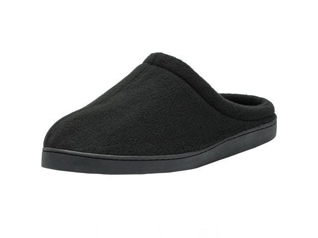 Alpine Swiss Mens Memory Foam Fleece Clog Slippers Wide Warm Slip On House Shoes - Black