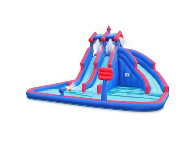 Sunny & Fun Mega Sport Inflatable Water Triple Slide Park Heavy-Duty for Outdoor Fun - Climbing Wall  3 Slides & Splash Pool Easy to Set Up &...
