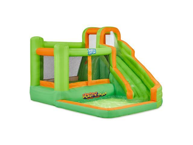 Sunny & Fun Inflatable Water Slide  Blow up Pool & Bounce House - Green - Green