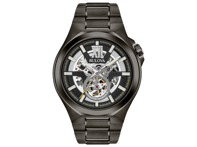 Click here for Bulova Automatic 98A179 Black/Silver Skeleton/Gunm... prices