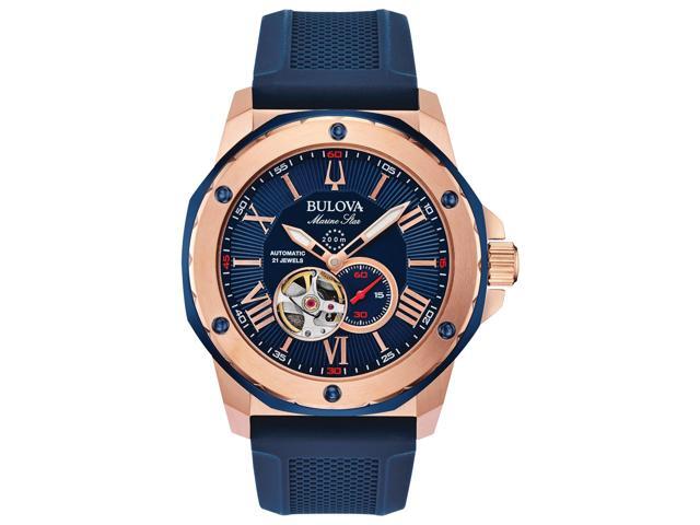 Bulova Marine Star Mens Rose Gold Plated Stainless Automatic Watch 98A227