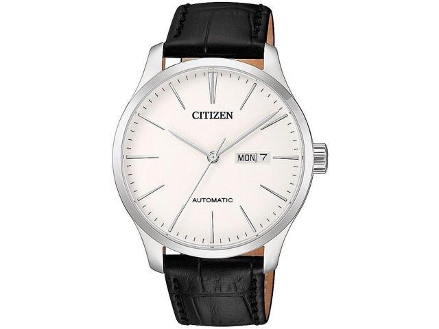 Click here for Mens Citizen Automatic Black Leather Strap Day-Dat... prices