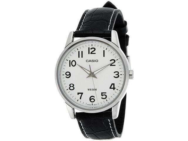Click here for Mens Casio White Dial Black Leather Band Watch MTP... prices