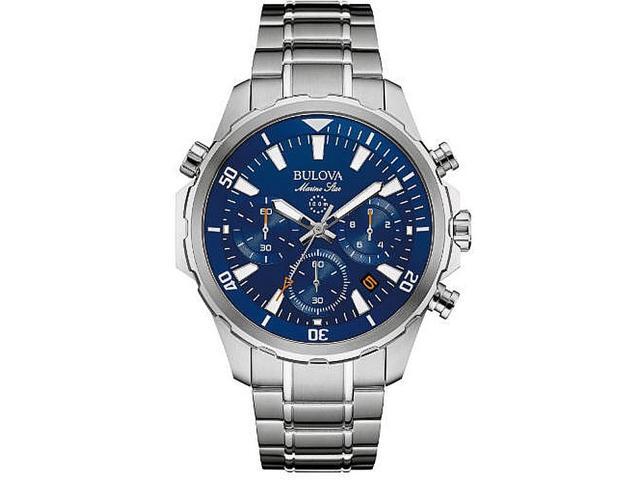 Mens Bulova Marine Star Blue Dial Steel Chronograph Watch 96B256