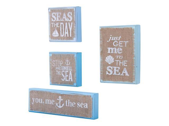 Click here for Mud Pie Blue Sea Wooden Block Plaques Set of 4 Nat... prices