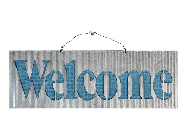 Click here for Wavy Waffle Tin with Blue Burlap Welcome Sign 19 I... prices