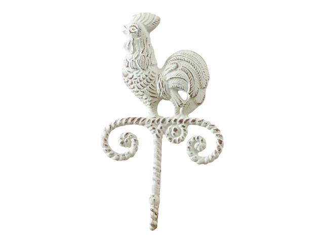 Click here for Rooster 10 Inch Metal Wall Hook Antiqued White Dis... prices
