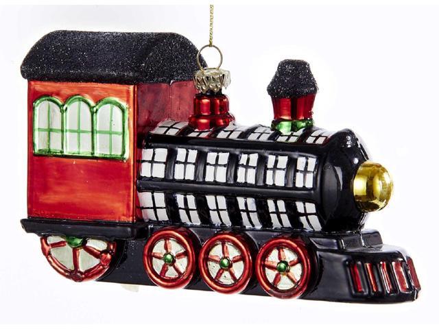 Click here for Kurt Adler Black White Red Plaid Patterend Train H... prices