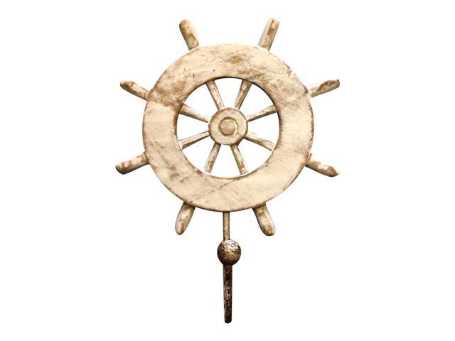 Click here for Whitewashed Ships Wheel with Single Wall Hook Wood... prices