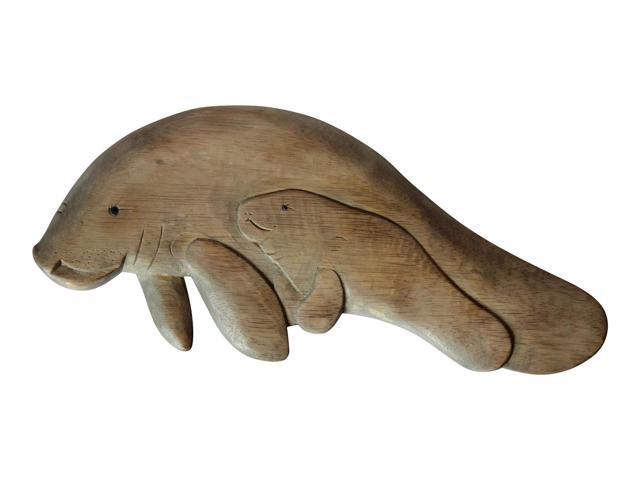 Click here for Manatee Mother With Baby Carved Wood Wall Plaque 1... prices
