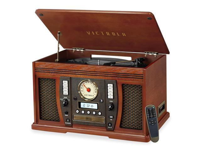 Victrola VTA-750BMH Nostalgic Aviator 8-in-1 Turntable Wooden Entertainment Center with Bluetooth  Mahogany