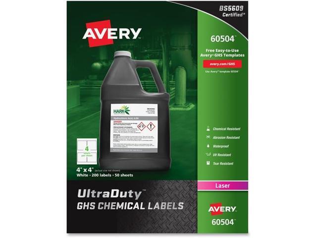 Avery; UltraDuty GHS Chemical Labels - Laser - Permanent Adhesive - 4 Width x 4 Length - Square - Laser - White -