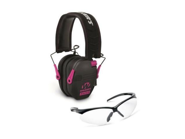 Walkers Razor Slim Electronic Shooting Range Earmuffs (Black/Pink) & Glasses